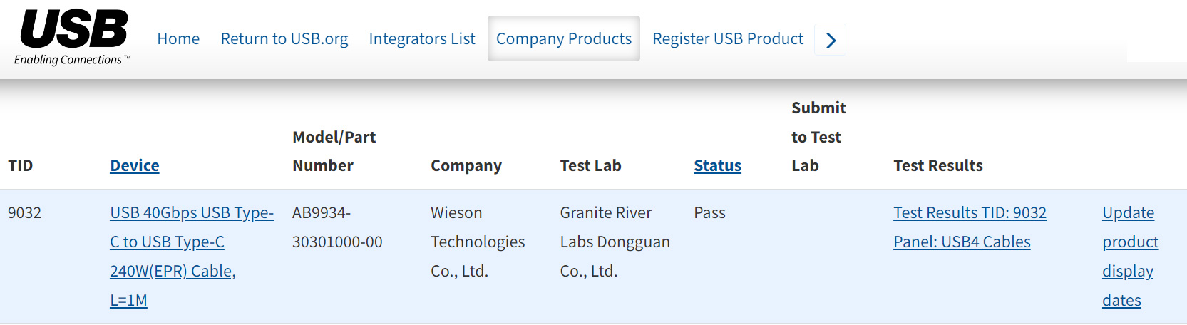 Wieson Technologies released 1M USB4 Gen3 40Gbps 240W(EPR) Type-C Cable - Wieson Technologies